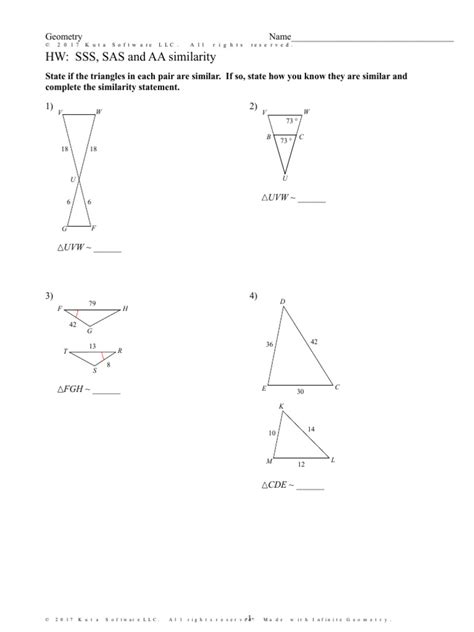 Hw Sss Sas And Aa Similarity Pdf