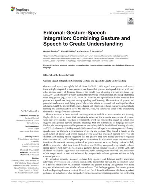 pdf editorial gesture speech integration combining gesture and