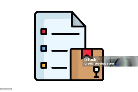 인벤토리 아이콘을 클릭합니다 색상이 지정된 윤곽선 아이콘 스타일입니다 제품이 있는 문서 조달과 관련된 아이콘입니다 조달 관리 요소 벡터 일러스트 레이 션 가격에 대한 스톡