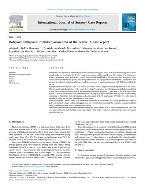 Pdf Botryoid Embryonal Rhabdomyosarcoma Of The Cervix A Case Report