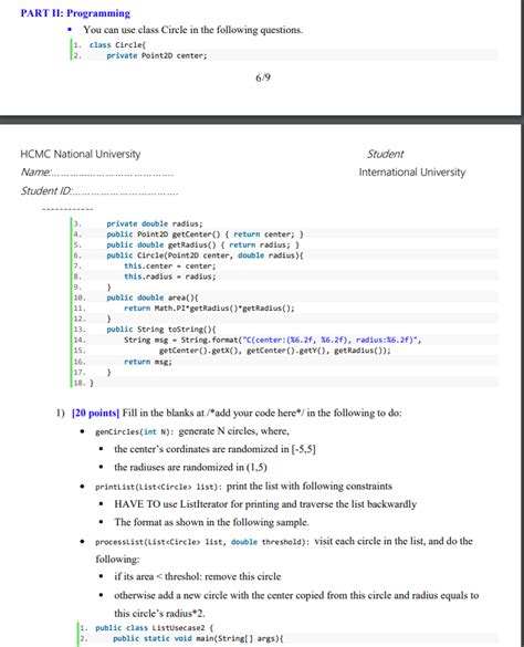 Part Ii Programming • You Can Use Class Circle In