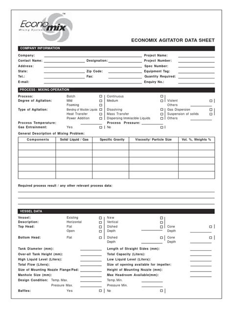 Economix Agitator Data Sheet Pdf Liquids Solid