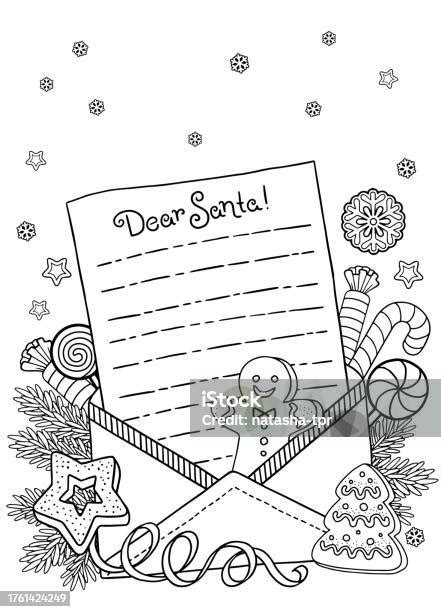산타를 위한 봉투가 있는 편지 템플릿입니다 성인을 위한 벡터 추상 색칠 공부 페이지입니다 색칠 공부 책과 크리스마스 디자인 페이지 0명에 대한 스톡 벡터 아트 및 기타