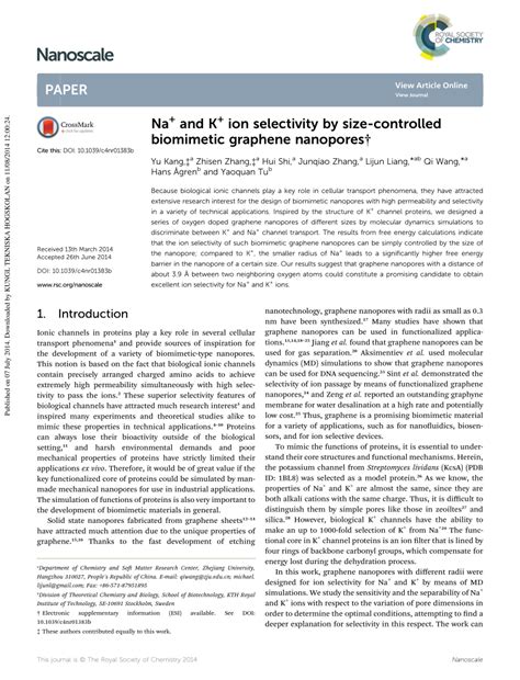 Pdf Na And K Ion Selectivity By Size Controlled Biomimetic Graphene Nanopores