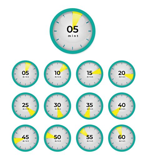 Set Of Cartoon Style Decent Timer Clocks With Five Minutes Gap Vector Illustration 24659754