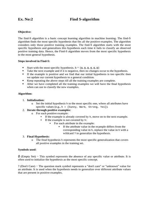 Ex No2 Find S Algorithm Pdf Hypothesis Pneumonia