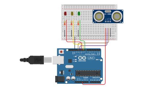 Circuit Design Alarme De Cores Com Sensor UltrassÔnico Semana 4 Tinkercad