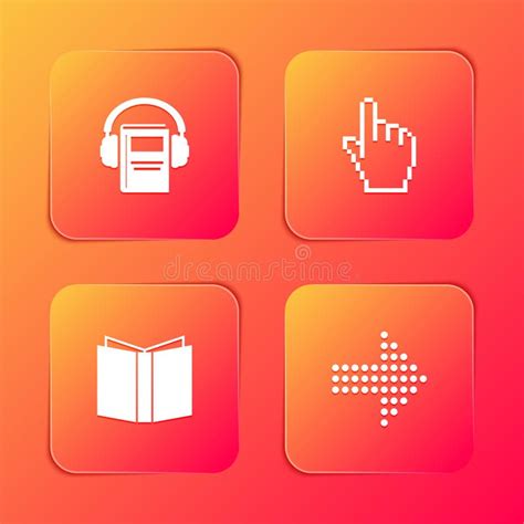Set Audio Book Pixel Hand Cursor Open And Dots Arrow Icon Vector Stock Vector Illustration