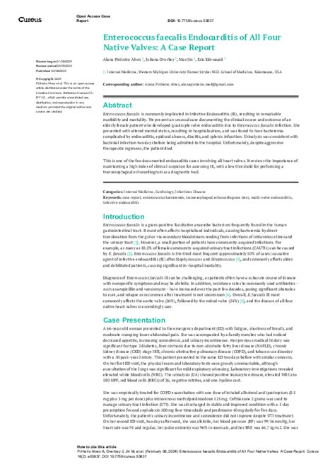 Pdf Enterococcus Faecalis Endocarditis Of All Four Native Valves A