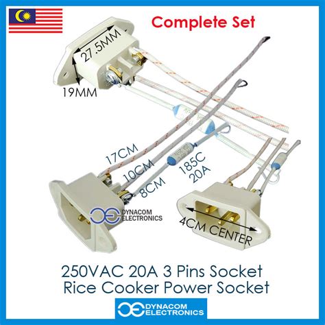 AC 250V 185C 20A 3 Pins Socket IEC320 C14 Rice Cooker Power Plug Socket Soket Periuk Perkakas