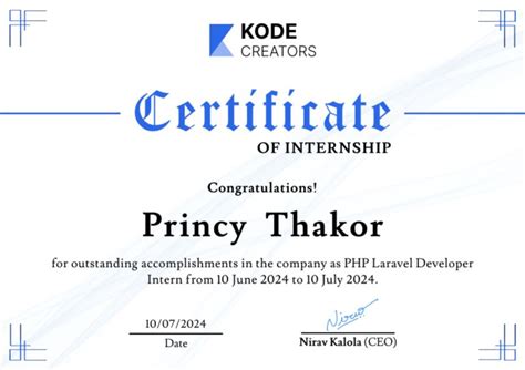 Internship Phplaravel Webdevelopment Career Learning Princy Thakor