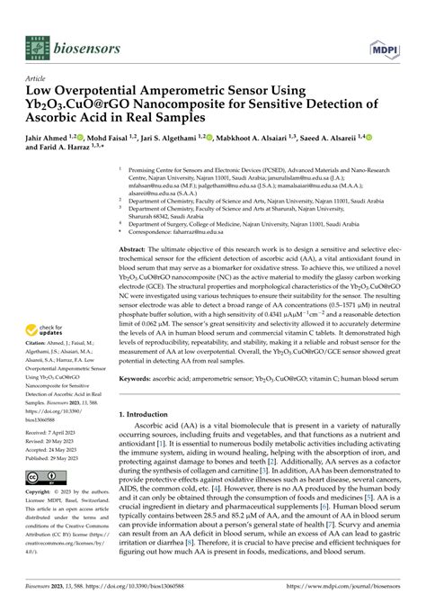 Pdf Low Overpotential Amperometric Sensor Using Yb2o3cuorgo Nanocomposite For Sensitive