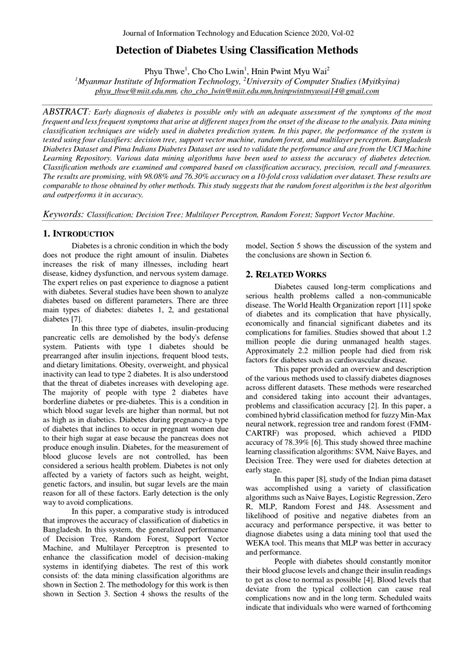 pdf detection of diabetes using classification methods
