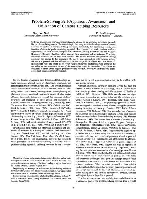 pdf problem solving self appraisal awareness and utilization of