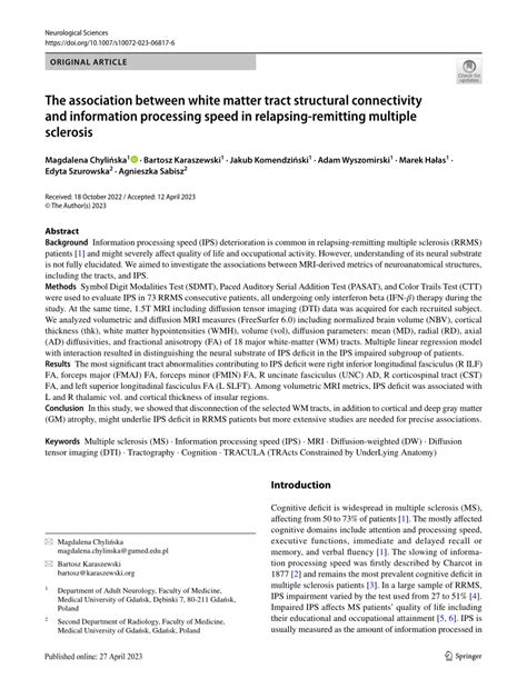Pdf The Association Between White Matter Tract Structural
