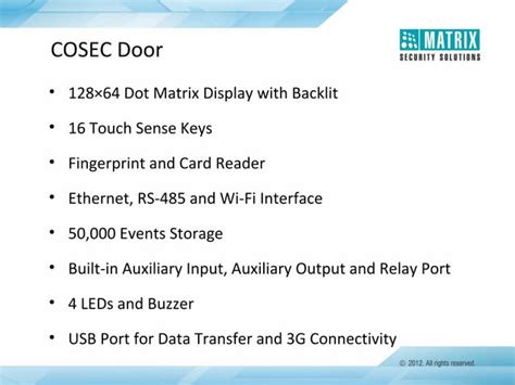 Matrix Security Solutions Cosec Access Control And Time Attendance Ppt
