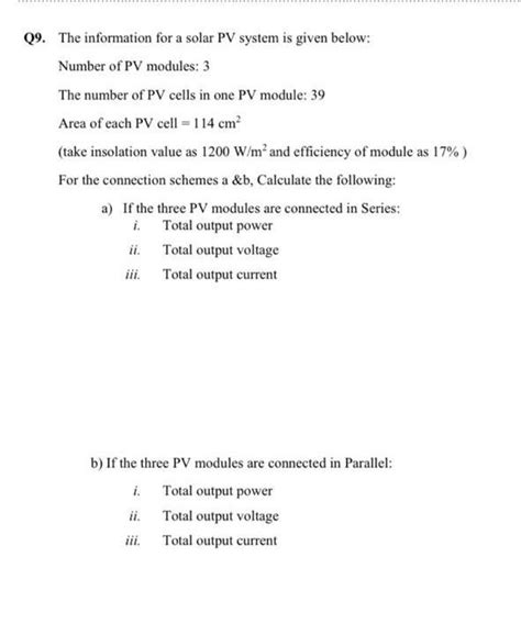 Solved The Information For A Solar PV System Is Given Chegg