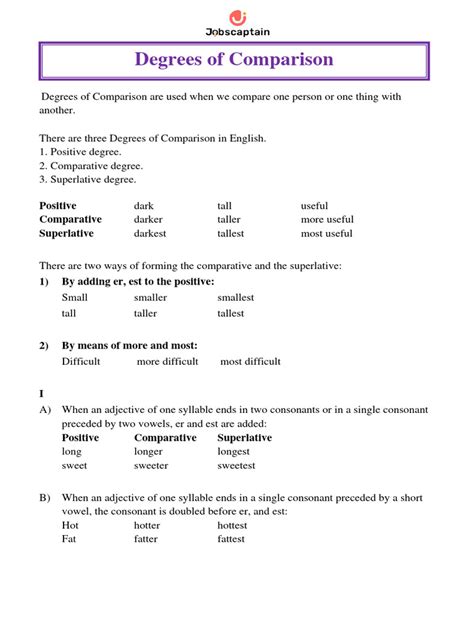 Degree Of Comparison Exercise With Answers Transformation Pdf