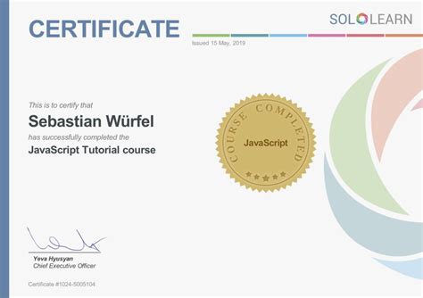 Javascript Zertifikat Sololearn 2019 Sebastian Würfel
