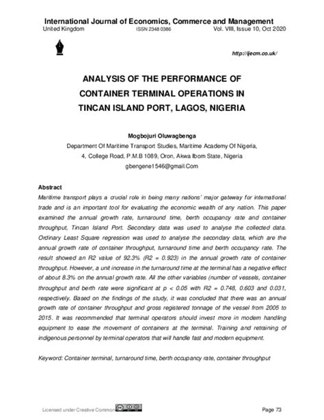Pdf Analysis Of The Performance Of Container Terminal Operations In Tincan Island Port Lagos