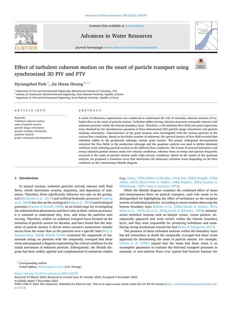 Pdf Effect Of Turbulent Coherent Motion On The Onset Of Particle Transport Using Synchronized