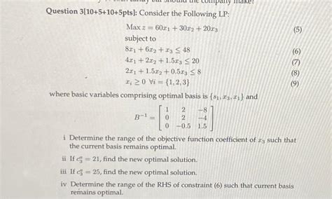 Solved Question 3 105105pts Consider The Following Lp