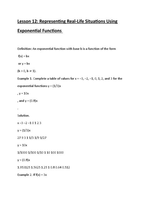 representing real life situations using exponential functions pdf