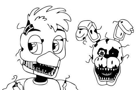 Раскраска Чика и Бонни из ФНАФ распечатать бесплатно