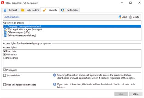 grant and restrict permissions on campaign folders adobe campaign