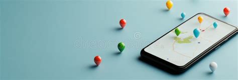 Smartphone Showing Map With Colorful Location Pins For Navigation Stock Illustration