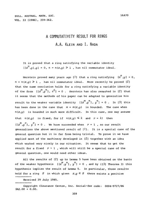 Pdf A Commutativity Result For Rings