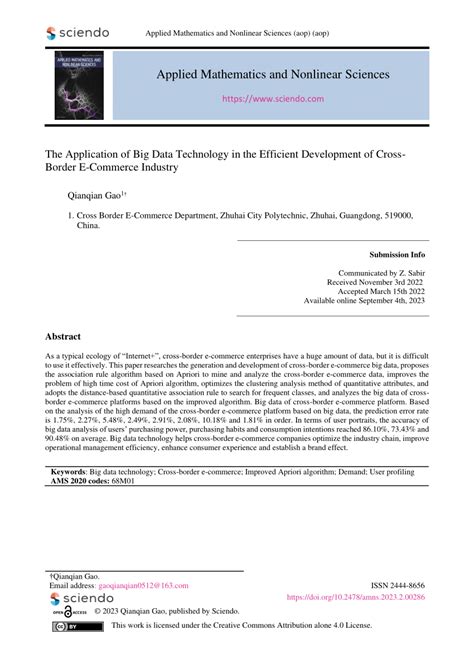 Pdf The Application Of Big Data Technology In The Efficient Development Of Cross Border E