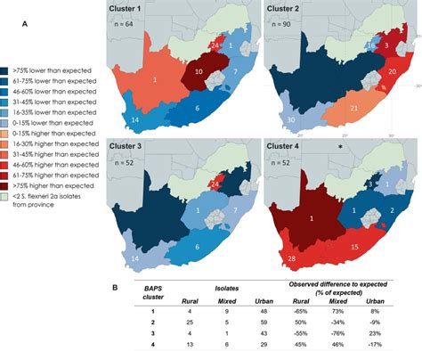 geographic distribution of s flexneri 2a baps clusters within south