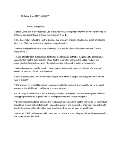 physics assignment class xii pdf