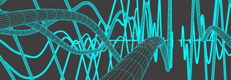 Background With A Wireframe Dynamic Waves Line And Particles Stock Vector Illustration Of