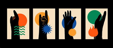 손으로 추상 포스터 컬렉션입니다 뒷면에 기하학적 모양이 있는 잉크 그래픽 라벨 또는 포스터 가격표 심플하고 평평한 디자인 패턴과 배경 포스터 표지 배너 기하 도형에 대한