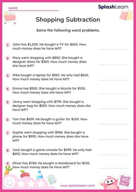 Subtraction Word Problems Worksheets Free And Printable Splashlearn