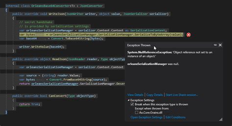 orleansjsonserializer does not set serializationmanager in jsonsettings