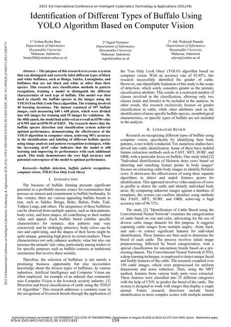 Paper Presentation On Cattle Breed Detection And Categorization Using Image Processing And