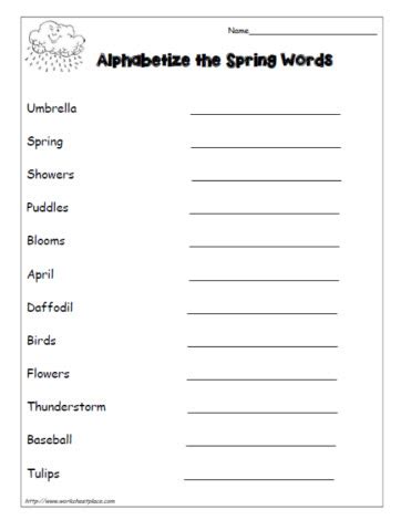 Alphabetize The Spring Words Worksheets