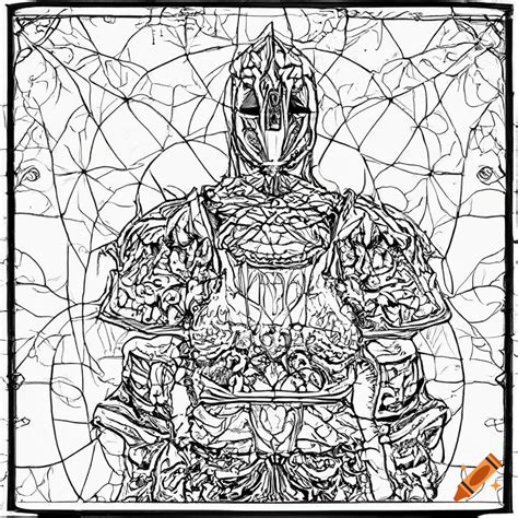 Intricate Black And White Line Drawing Of A Dark Souls Knight With