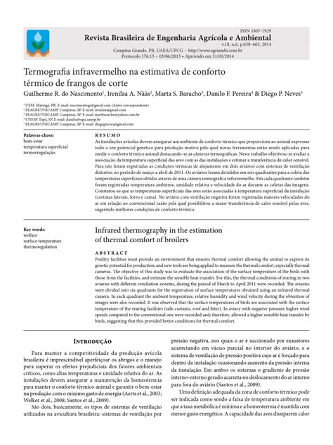 Pdf Infrared Thermography In The Estimation Of Thermal Comfort Of Broilers