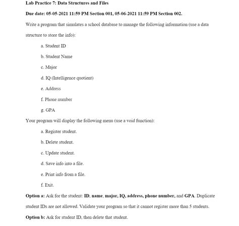 Solved Lab Practice Data Structures And Files Due Date Chegg