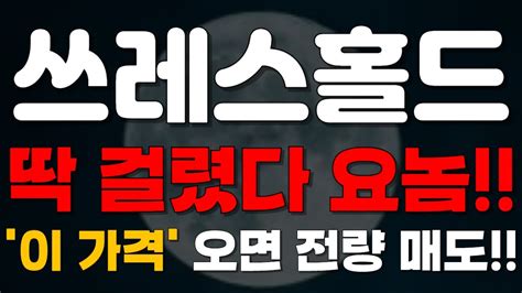 쓰레스홀드 딱 걸렸다 요놈 이 가격 오면 전량 매도하세요 Youtube