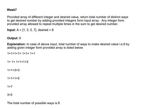 Solved Week Provided Array Of Different Integer And Desired Chegg Com