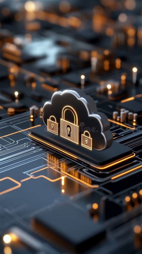 Cloud Storage Security Concept With Padlocks On Circuit Board