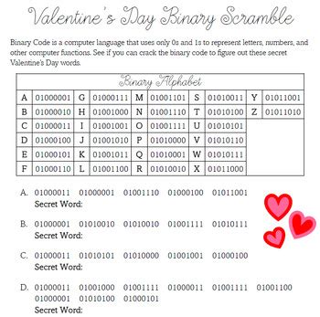 Valentine S Day Binary Code Scramble By Jane B TPT
