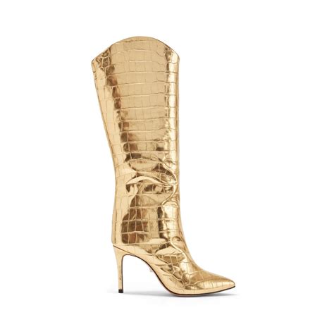 Maryana Boot In Gold Crocodile Embossed Leather Schutz Shoes Schutz