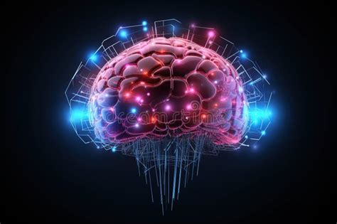 Brain Function Neural Network With Glowing Connections Generative Ai Stock Illustration