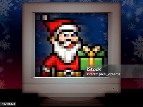 산타 할아버지 픽셀 예술직 비디오 게임 크리스마스 복고풍 모니터 2015년에 대한 스톡 벡터 아트 및 기타 이미지 2015년